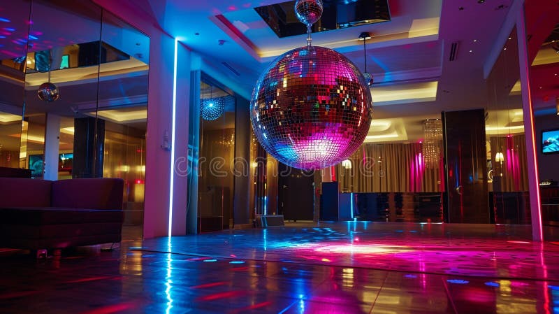 Chic Hotel Disco Featuring Mirrored Ball and Dance Floor Grooves Stock ...