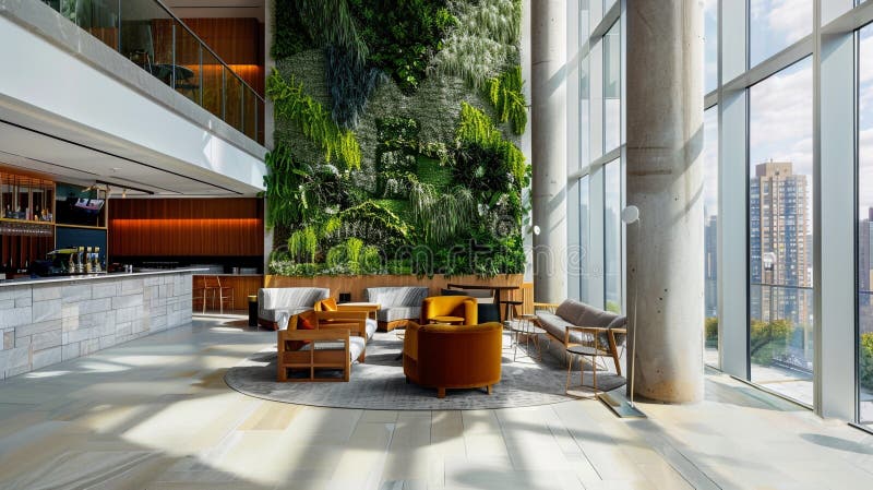 Chic Hotel Lobby Features Rooftop Garden with Panoramic Views and ...