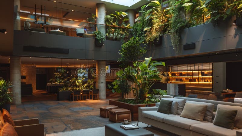 Chic Hotel Lobby Features Rooftop Garden with Panoramic Views and ...