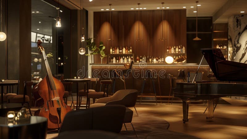 Chic Hotel Lounge Bar Featuring Cozy Seating with Live Jazz Band Stock ...