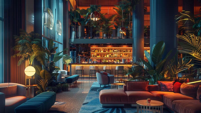 Chic Hotel Lounge Bar Featuring Plush Seating and Classic Cocktails ...