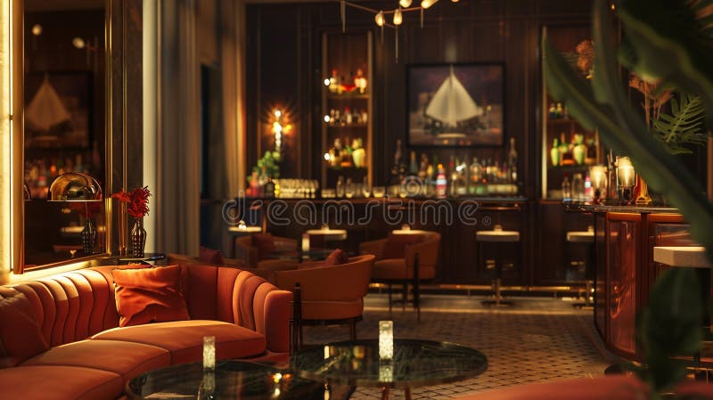 Chic Hotel Lounge Bar Featuring Plush Seating and Classic Cocktails ...