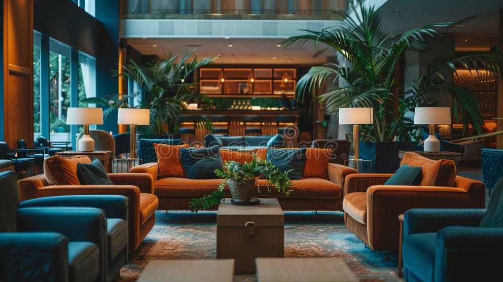 Chic Hotel Lounge Showing Intimate Conversations Stock Illustration ...