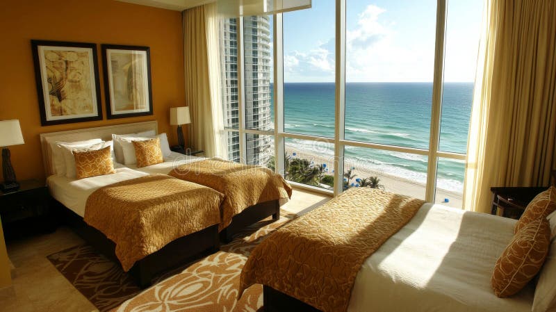 Chic Hotel Room with an Ocean View and Tasteful Decor. Stock Photo ...