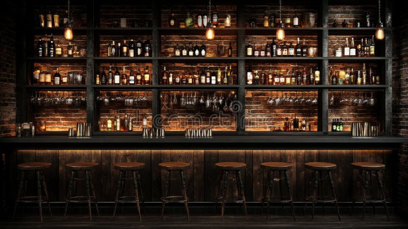 Chic Industrial Bar Interior with Cozy Lighting Stock Photo - Image of ...