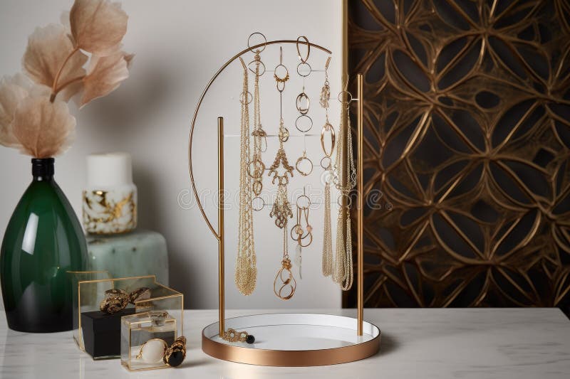 A Chic Jewelry Stand, Showcasing Delicate Necklaces and Earrings Stock ...