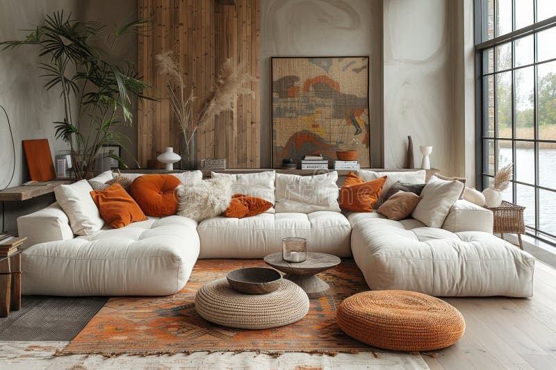 Chic Living Room Design Featuring Cozy Sofa and Elegant Coffee Table ...