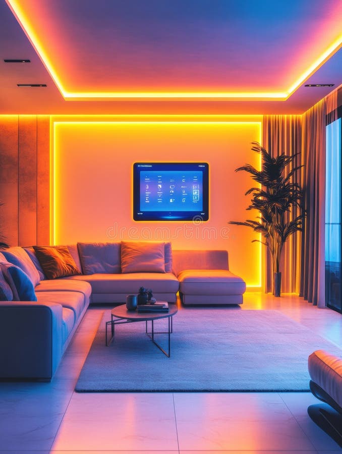 This Chic Living Room Features Customizable Ambient Lighting, Touch ...