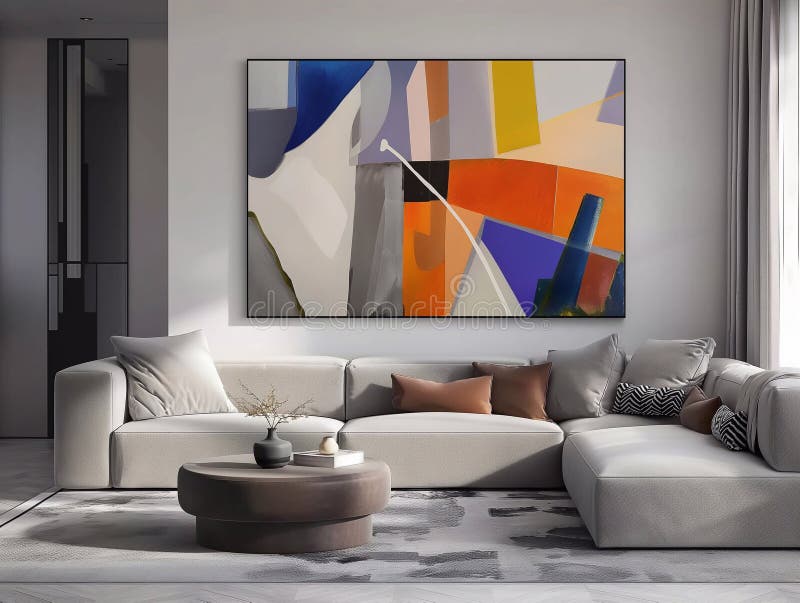 Chic Living Room Interior with Geometric Art Stock Illustration ...