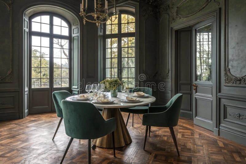 Chic Luxury Dining Table in Historical Mansion Stock Illustration - Illustration of classy ...