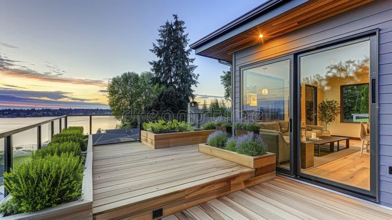 A Chic Master Deck Featuring Custom-Built Cedar Bench and Planter Boxes ...