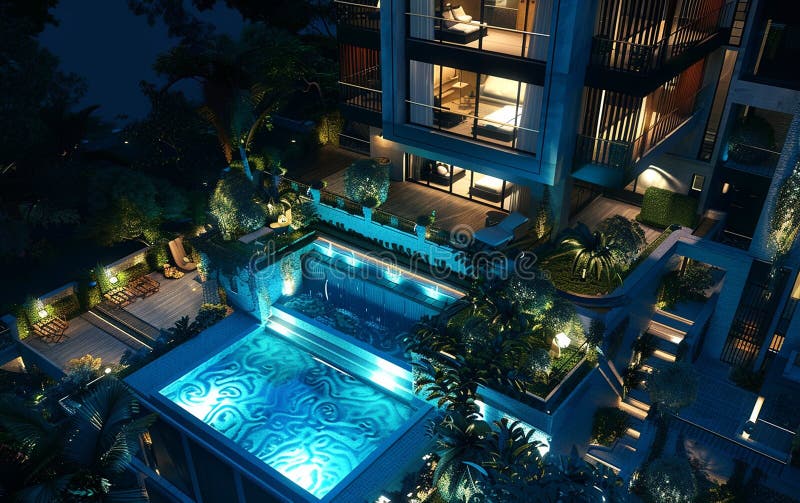 Chic Midnight Blue Exterior Four-Level House with Swim -Generative Ai ...