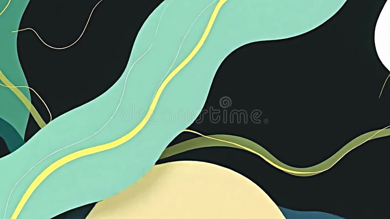 Chic Minimalist Design, Intertwining Green and Yellow Lines, Soft White ...