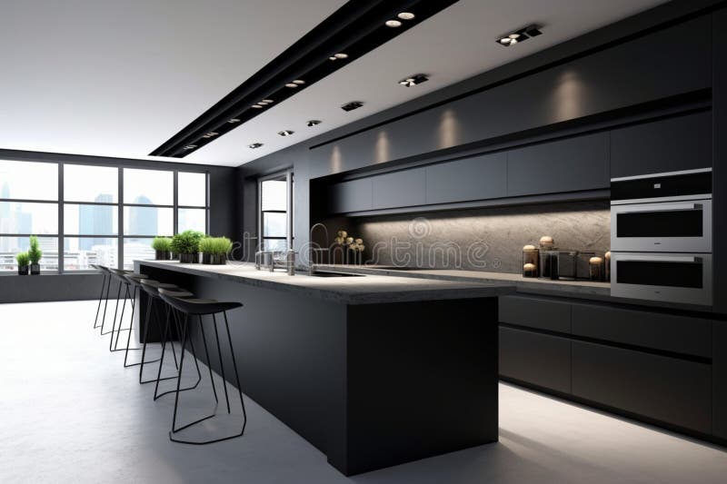 Chic and Minimalistic Kitchen Design with Black Color Palette Stock ...