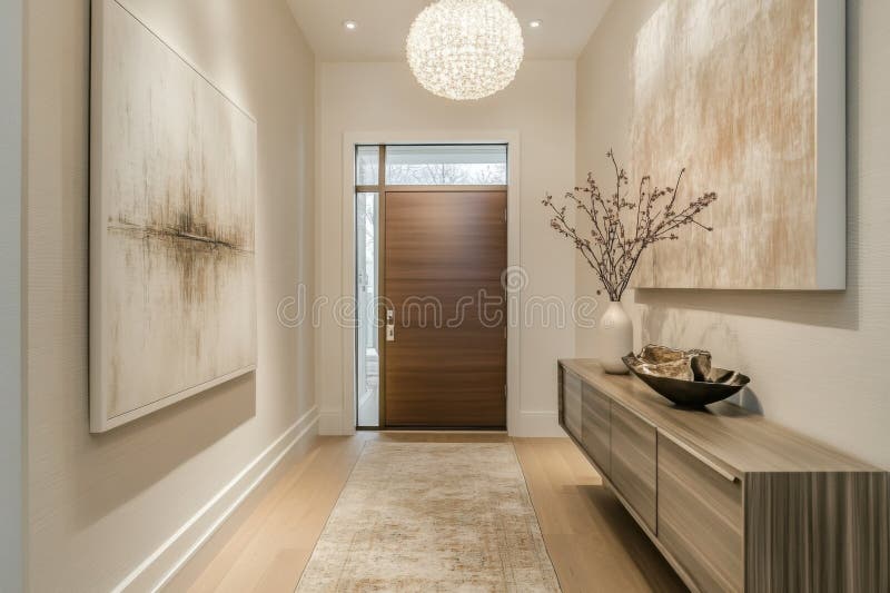 Chic Modern Foyer Showcasing Unique Lighting and Elegant Decor in a ...