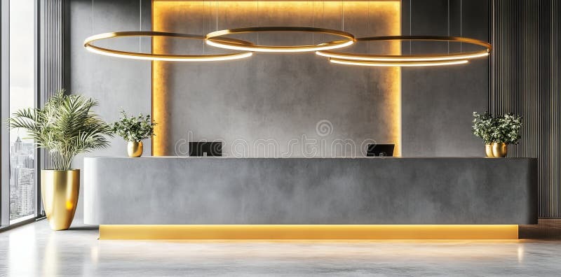 Chic Modern Interior Design Showcasing a Reception Desk with Metallic ...