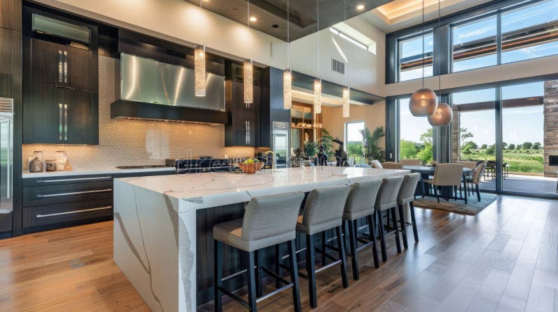 Chic Modern Kitchen, Featuring a Large Island, Quartz Finishes, Upscale ...