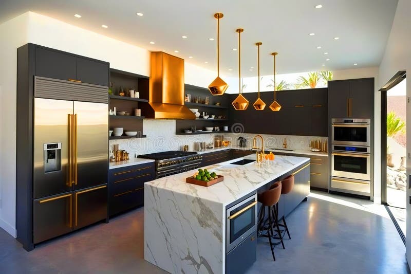 A Chic and Modern Kitchen with a Large Island and High-end Appliances ...