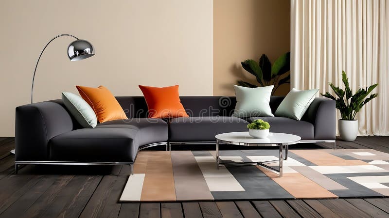 Chic Modern Living Room with Abstract Art and Comfortable Seating Stock ...