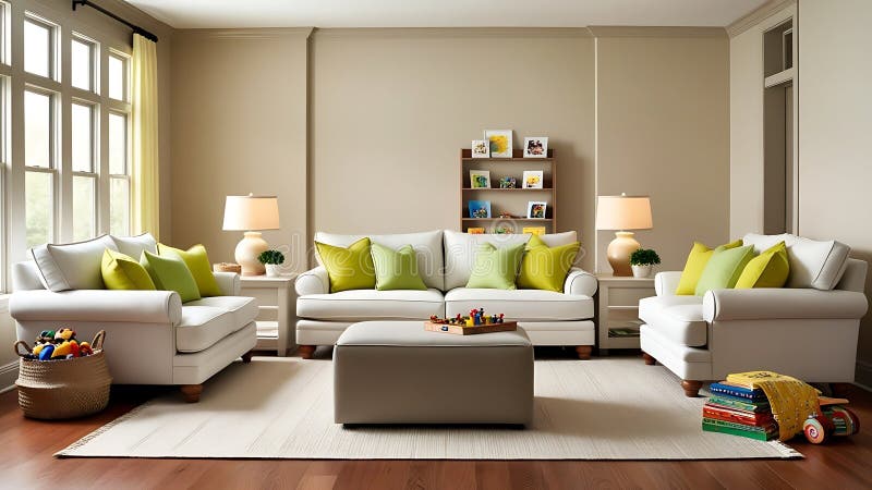 Chic Modern Living Room with Abstract Art and Comfortable Seating Stock ...