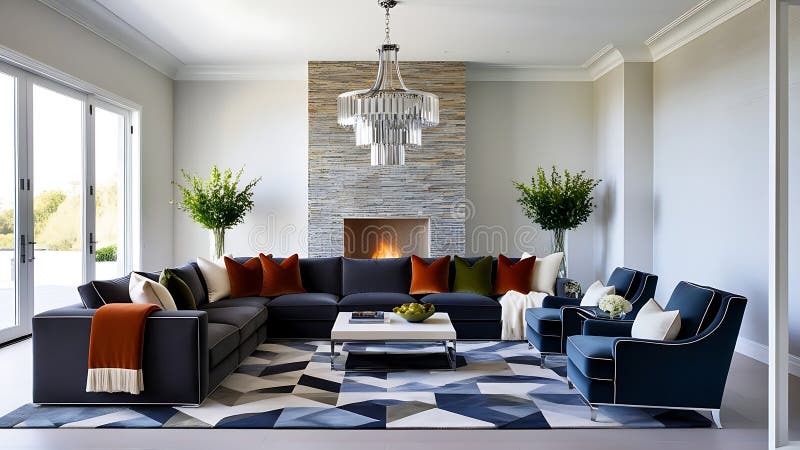 Chic Modern Living Room with Abstract Art and Comfortable Seating Stock ...