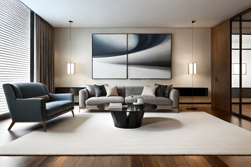 A Modern Lounge with Luxury Sofa and Abstract Art. Stock Illustration ...
