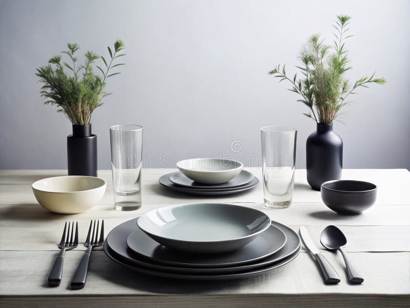 Chic Nordic Dinner Setting Black and White Minimalist Table Decor for a ...