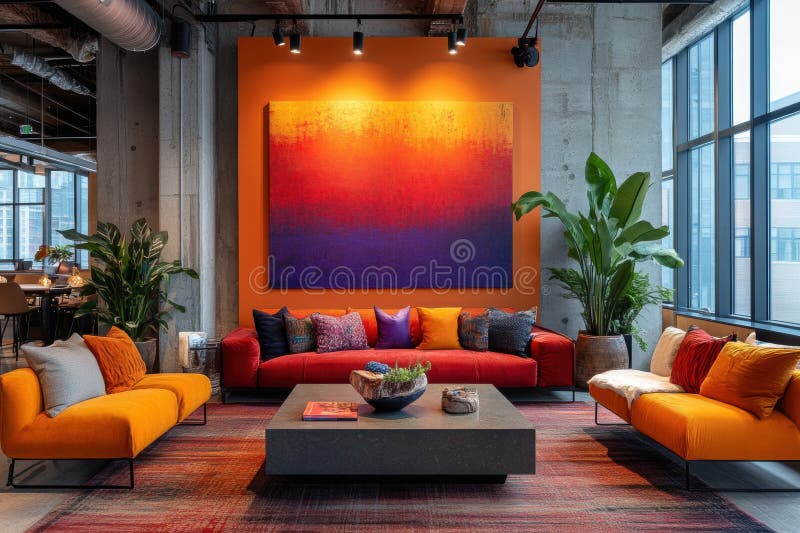 Modern Office Design, Chic Office Lounge Featuring Vibrant Art ...