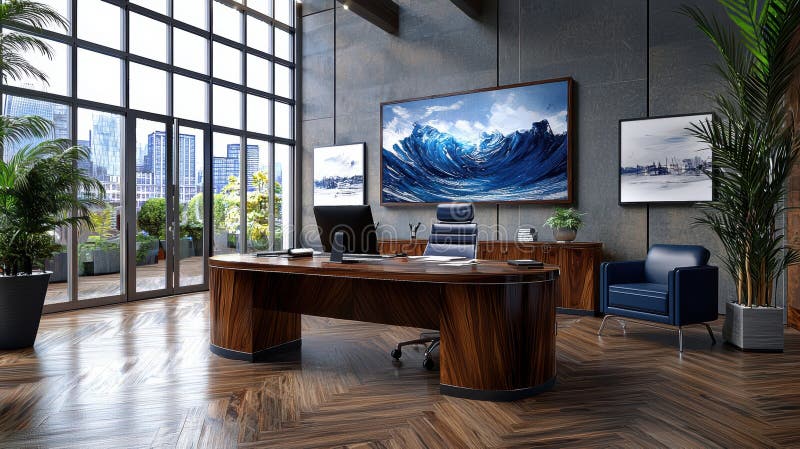 Chic Organized Office Space with Large Windows and Luxurious Design ...