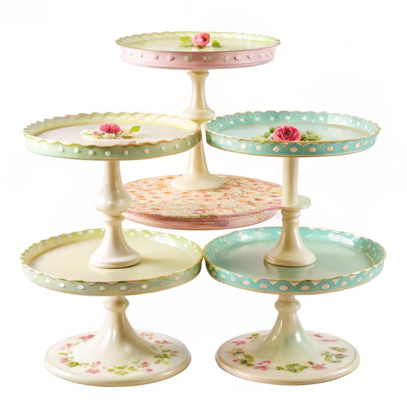Chic Pastel Cake Stands with Floral Stock Illustration - Illustration ...