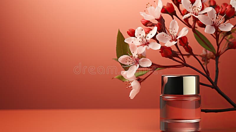 Chic Perfume Bottle Surrounded by Delicate Spring Blossoms on a Warm ...