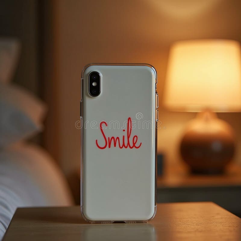 Chic Phone Case with Smile Typography on Nightstand Stock Illustration ...