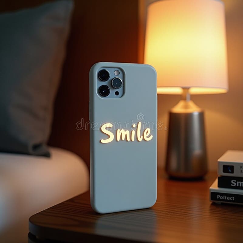 Chic Phone Case with Smile Typography on Nightstand Stock Illustration ...