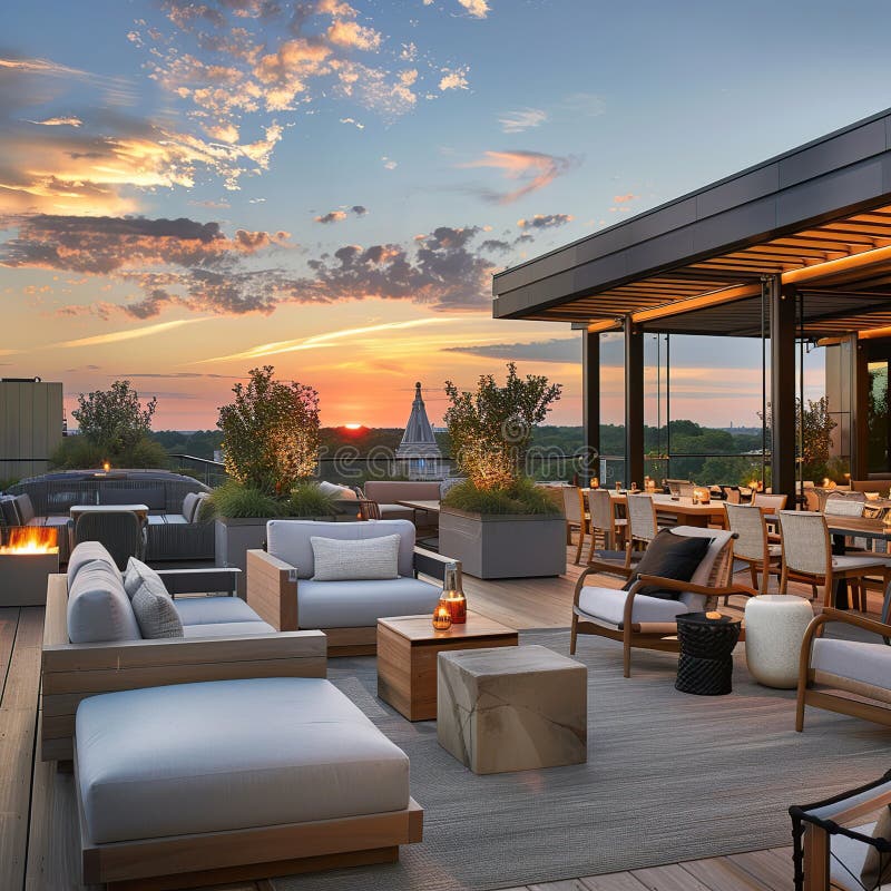 Chic Rooftop Lounge with Stunning Sunset Views and Contemporary ...