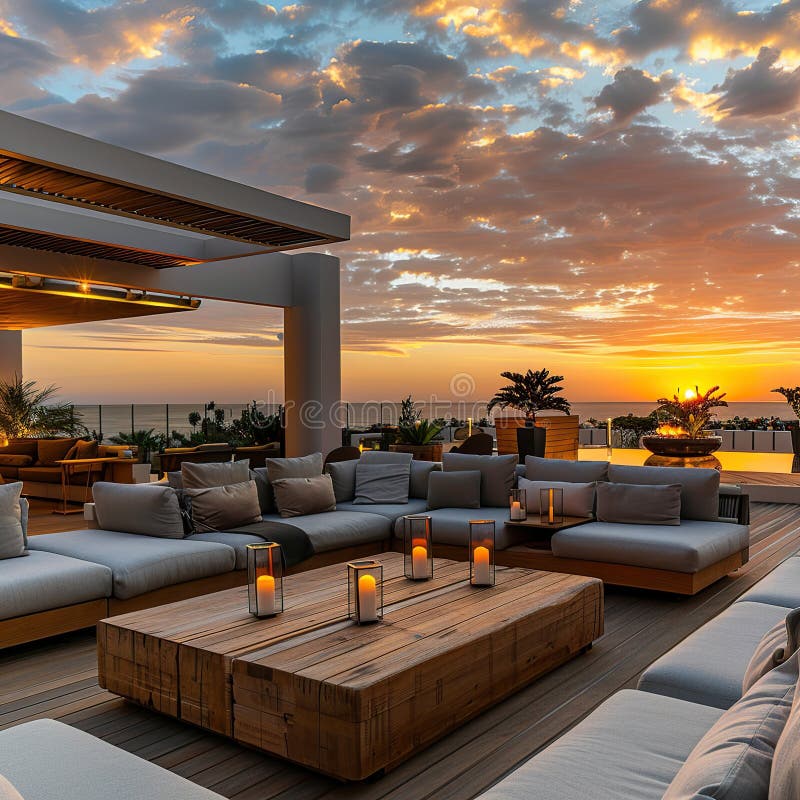 Chic Rooftop Lounge with Stunning Sunset Views and Contemporary ...