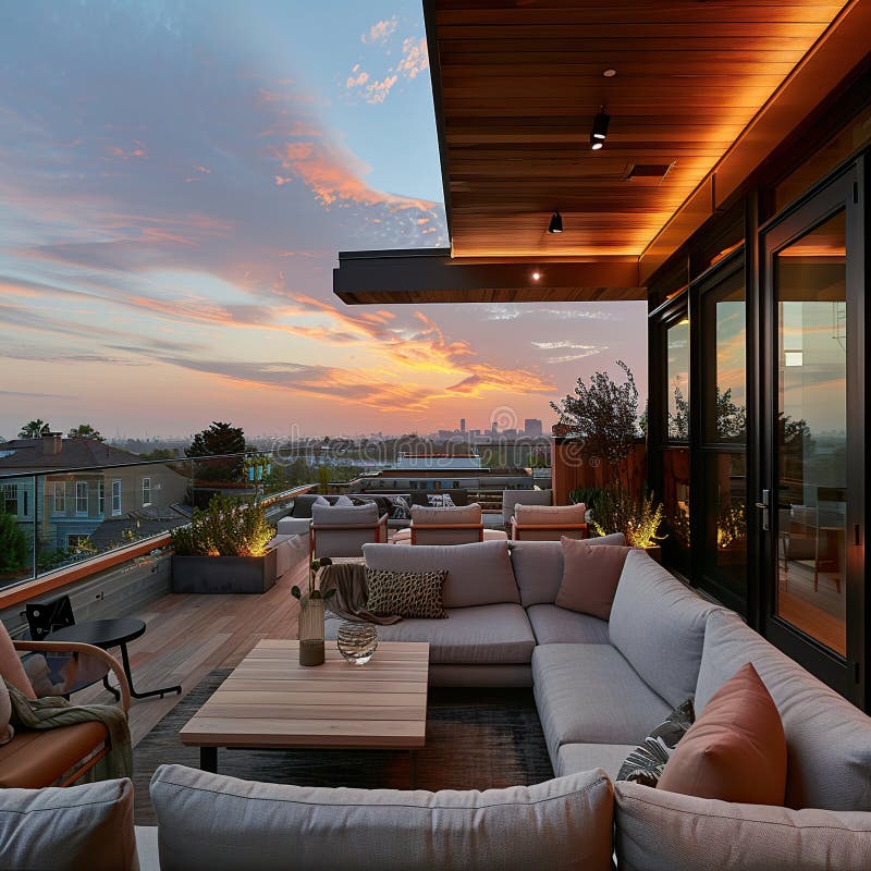 Chic Rooftop Lounge with Stunning Sunset Views and Contemporary ...