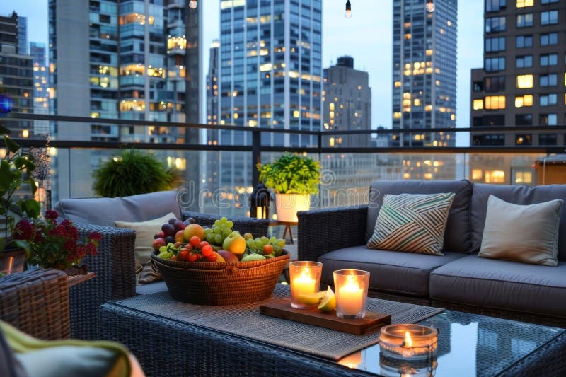 Chic Rooftop Terrace Cityscape Views, Evening Vibes, Cozy Seating ...