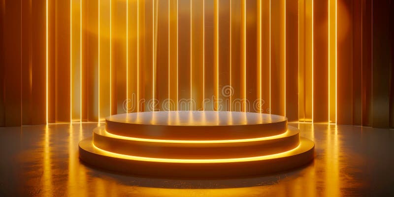 A Chic Runway Backdrop with Gold Line Accents and a Lit Stage Platform ...