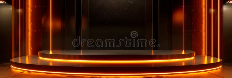 A Chic Runway Backdrop with Gold Line Accents and a Lit Stage Platform ...