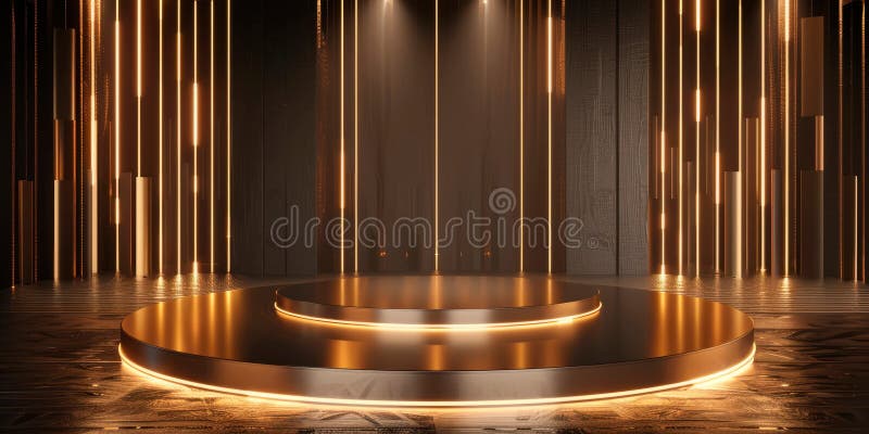 A Chic Runway Backdrop with Gold Line Accents and a Lit Stage Platform ...