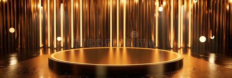 A Chic Runway Backdrop with Gold Line Accents and a Lit Stage Platform ...