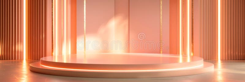 A Chic Runway Backdrop with Gold Line Accents and a Lit Stage Platform ...