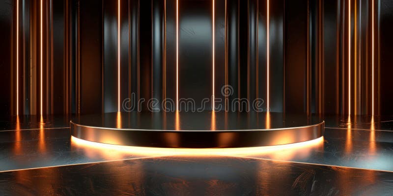 A Chic Runway Backdrop with Gold Line Accents and a Lit Stage Platform ...