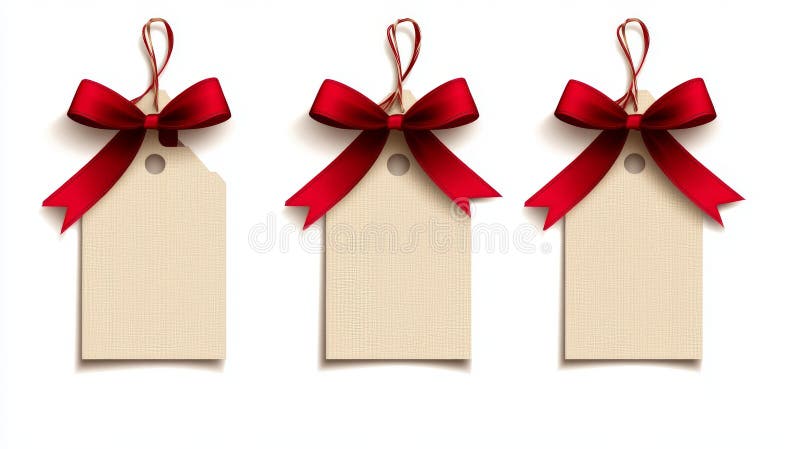 A Chic Set of Vertical Bookmarks with Red Ribbons and Bows, Isolated on ...