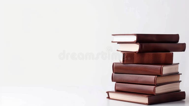 A Chic Stack of Leather Hardcover Books Arranged Vertically, Showcasing ...