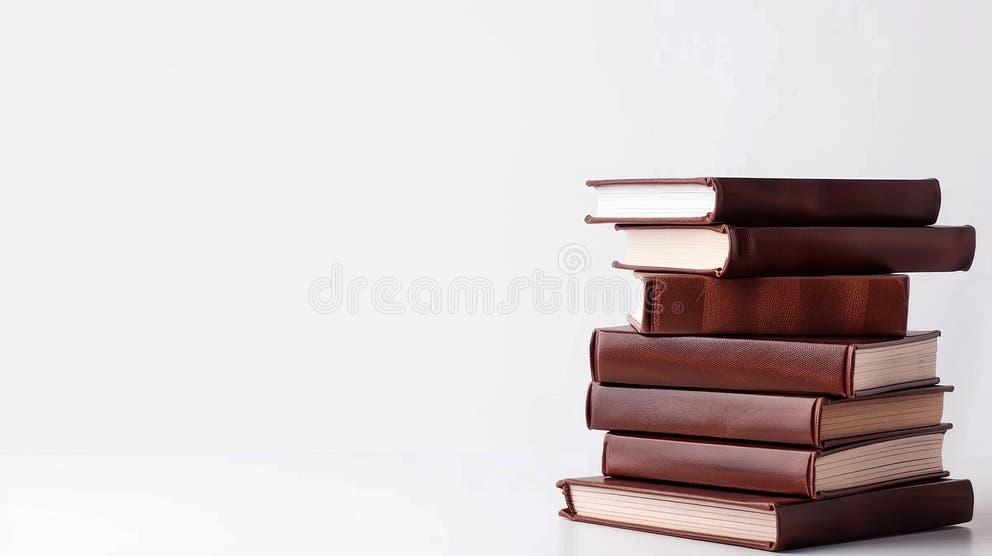 A Chic Stack of Leather Hardcover Books Arranged Vertically, Showcasing ...