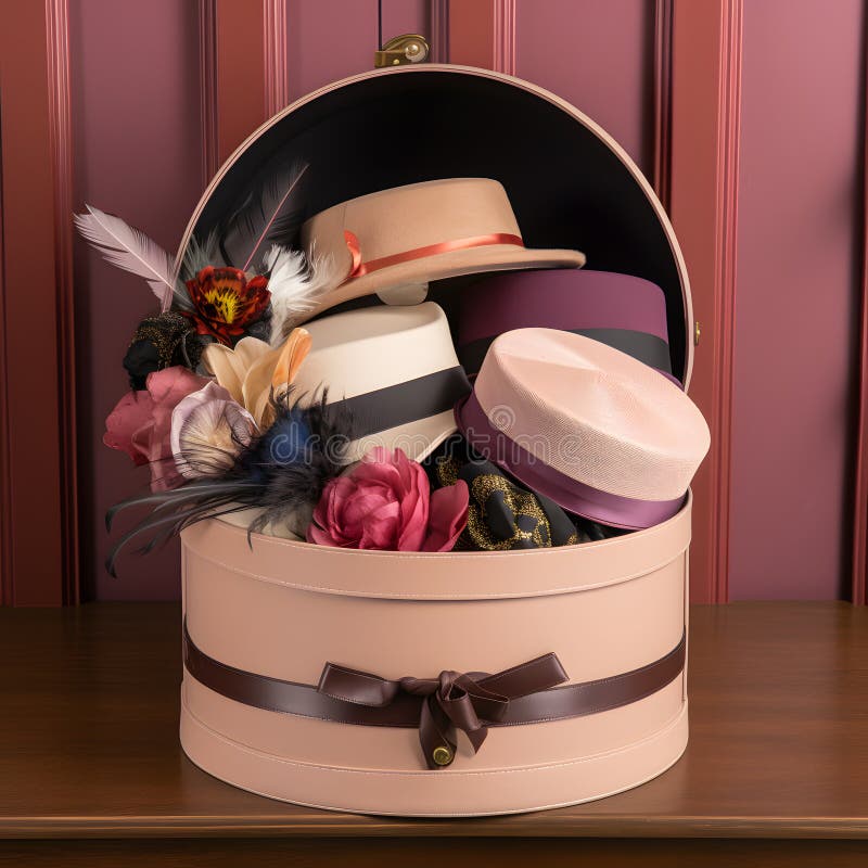 Chic and Stylish Hat Box Filled with Designer Hats and Fa Generative AI ...
