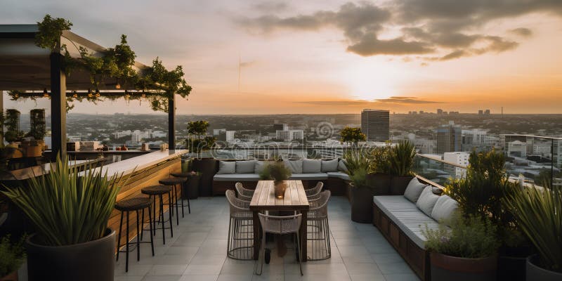Chic and Trendy Rooftop Bar with Stunning Views of the Ci Generative AI ...