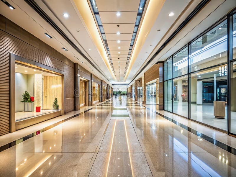 Chic Upscale Shopping Mall Corridor Modern Minimalist Design for a ...