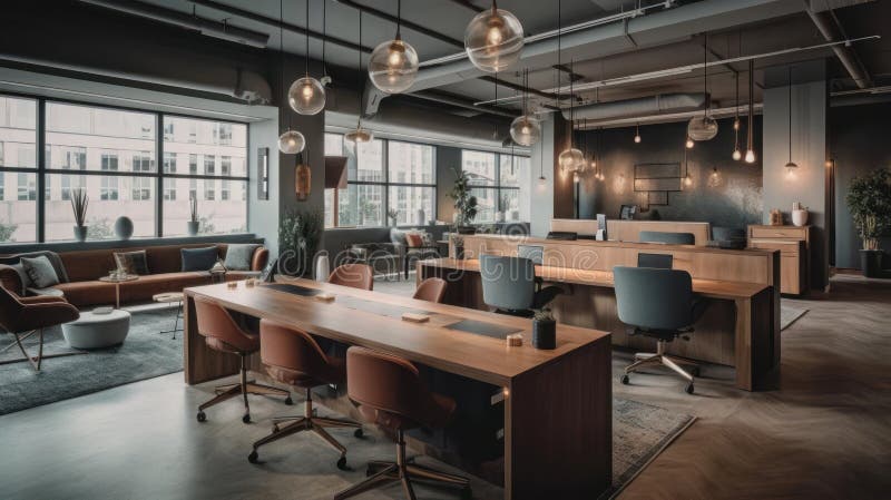 A Chic Upscale Workspace with a Mix of Individual Desks and ...